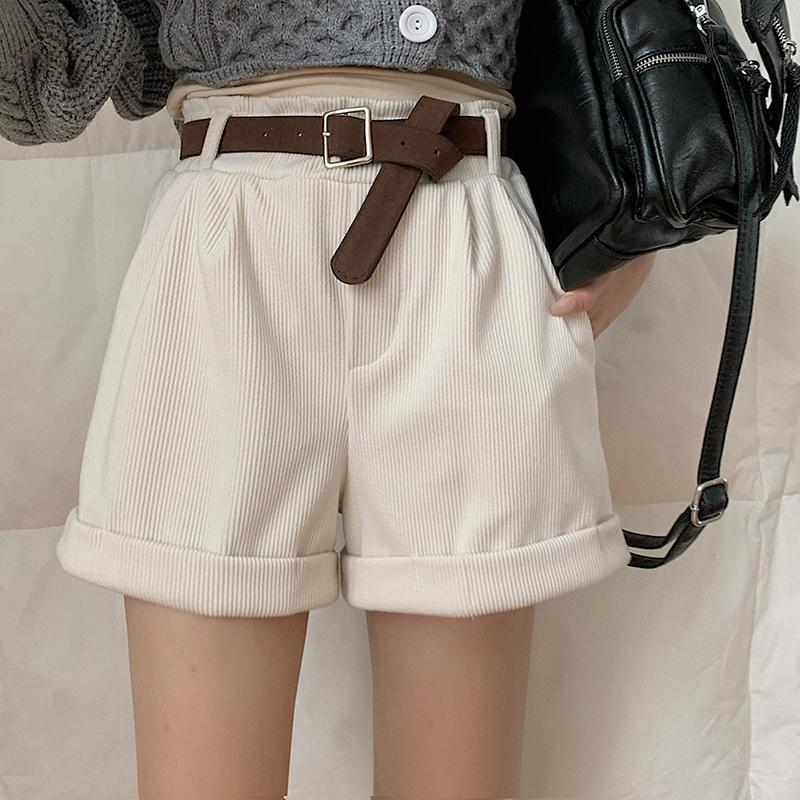 KOREAN CURLED CASUAL SHORTS WITH BELT