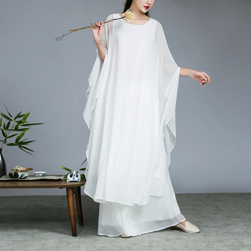 Buddha Stones Simple Pattern Midi Dress Wide Leg Pants Meditation ...