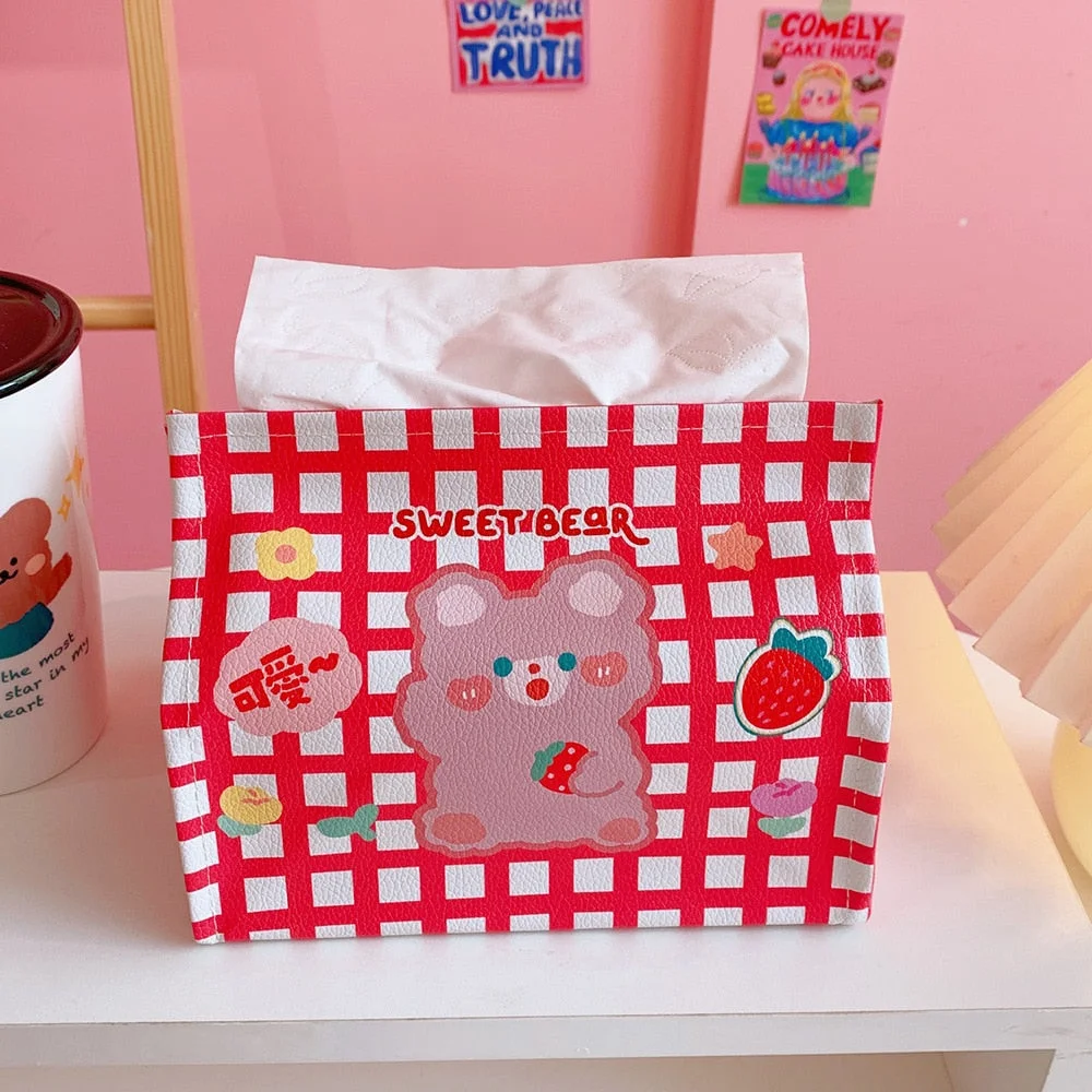 W&G Korean Cute Cartoon Bear Tissue Box Girl Heart PU Desktop Tissue ...