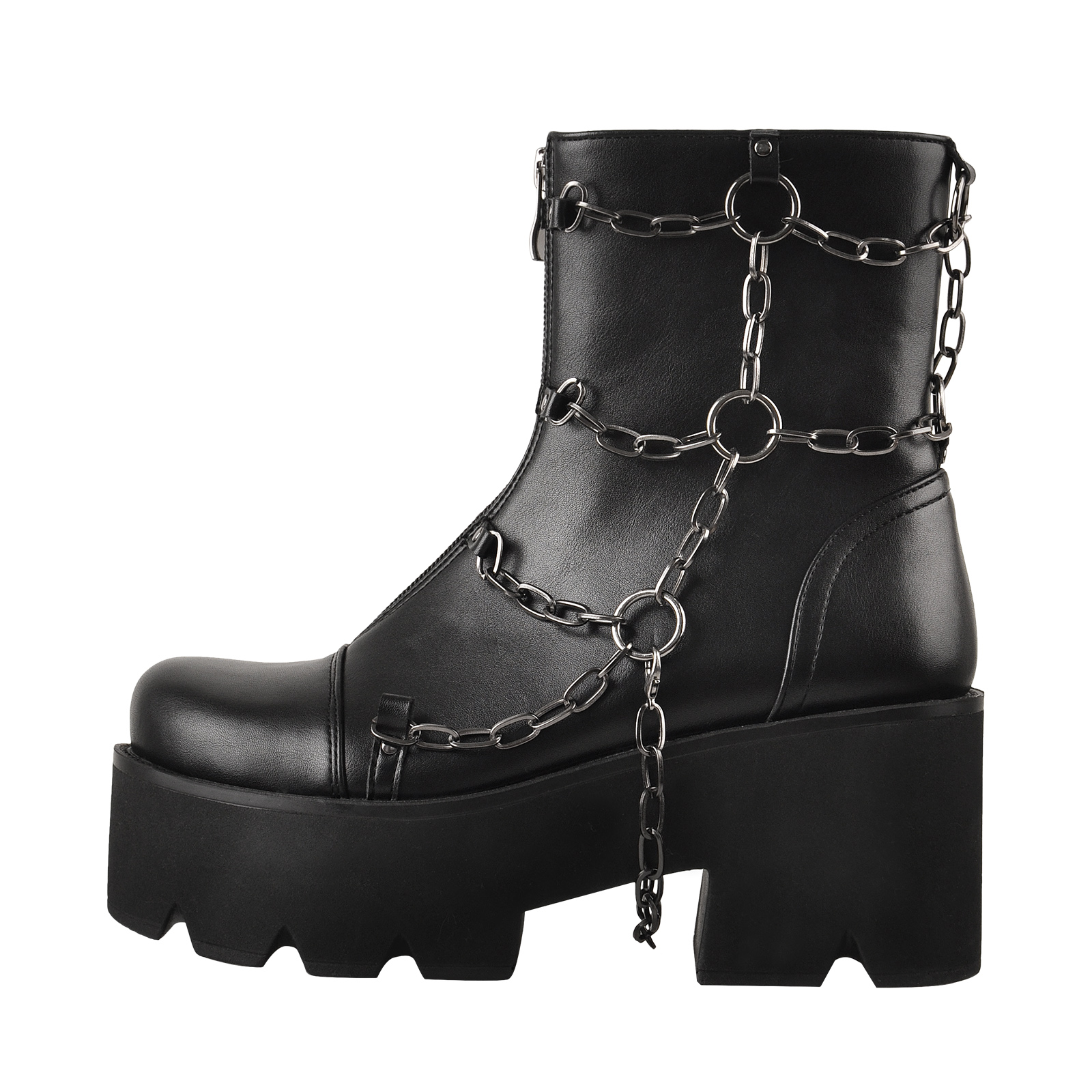 Punk Metallic Chain Platform Black Ankle Booties