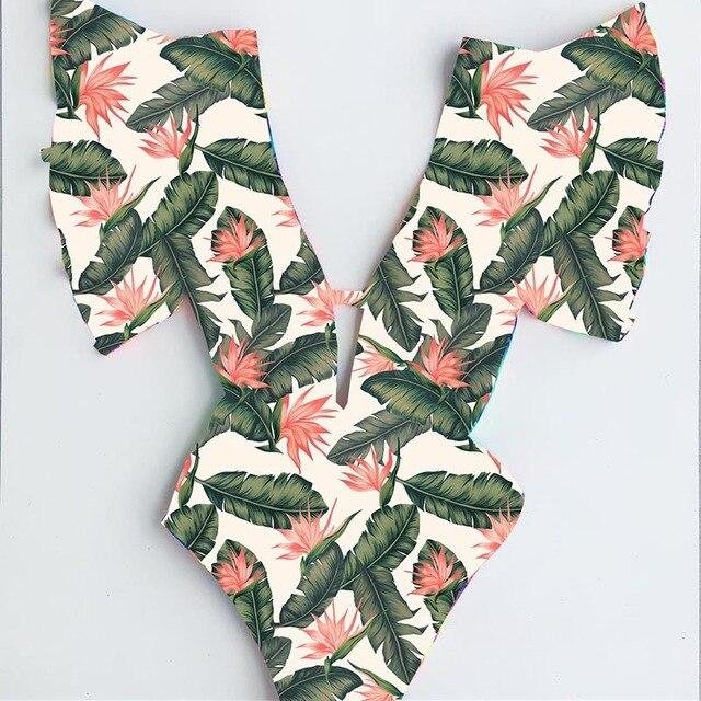 Sexy One Piece Swimwear Floral Deep-V Bathing Suit