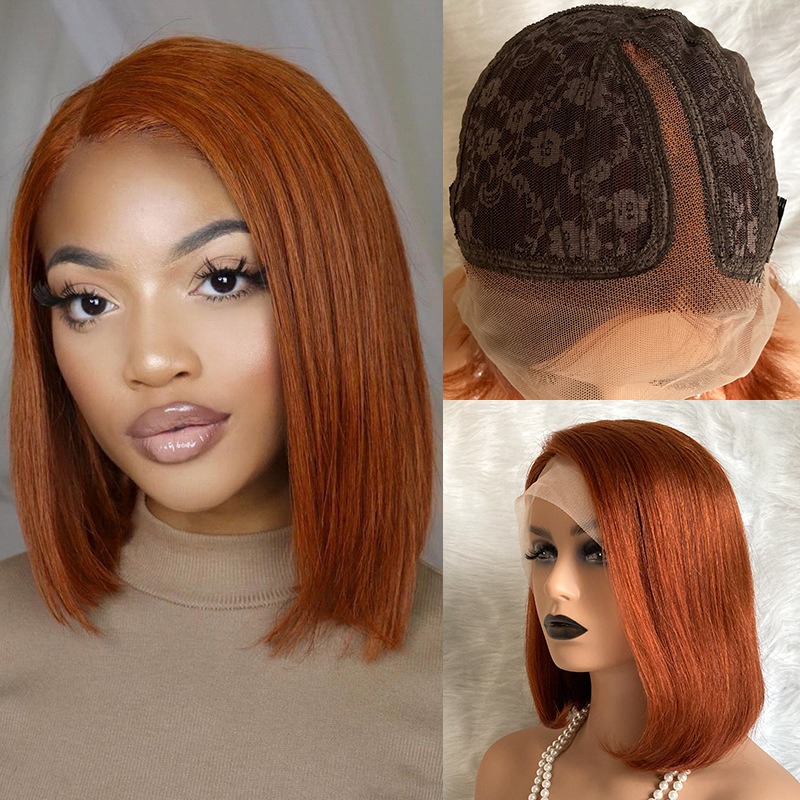 100% Human Hair 13x1 T Front HD Lace Wig Short Bob Straight Wig