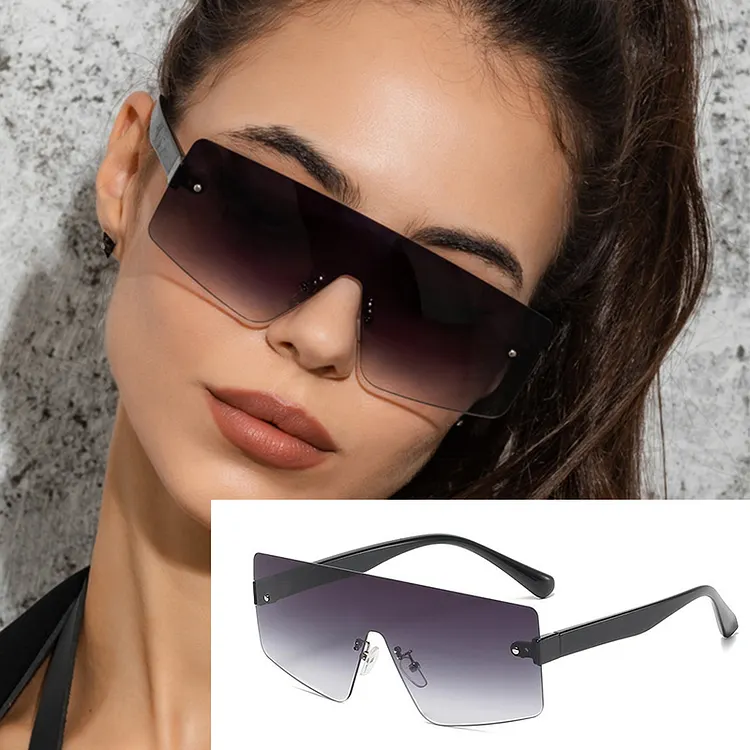 Retro Frame Rectangle Sunglasses For Women Rimless Gradient Eyewear ...