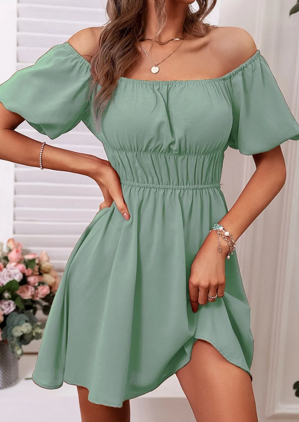 Off-Shoulder A-Line Mini Dress - LoopLike
