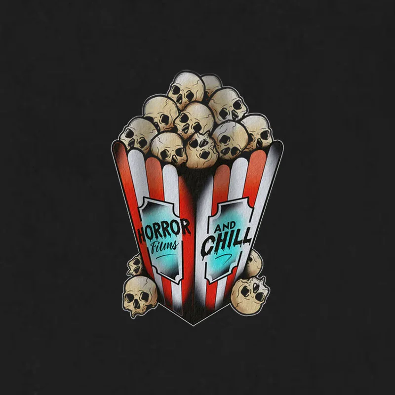 MOTOSUNNY HORROR AND CHILL Skull Popcorn Casual Graphic Black Print T-shirt