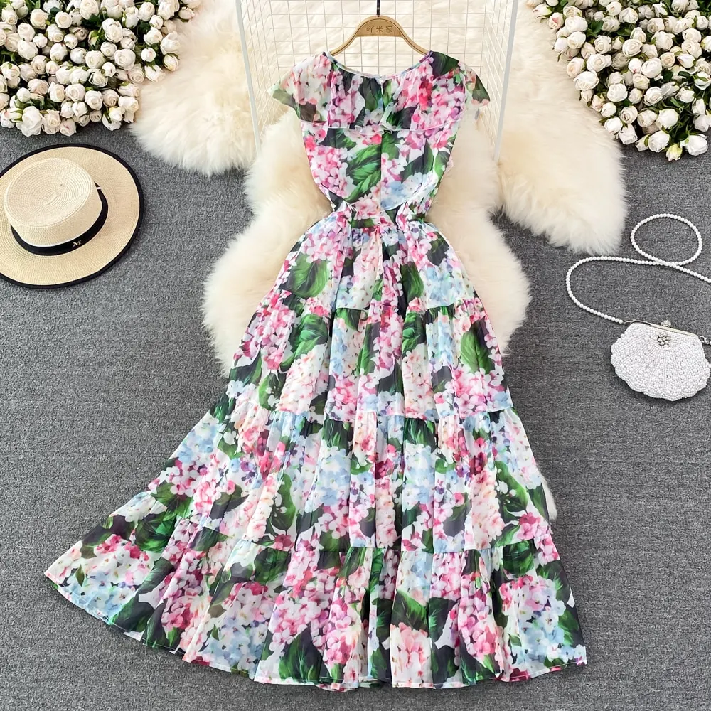 Uveng Beach Dresses For Women 2022 Summer Ruffles V-Neck Cloak Sleeve ...