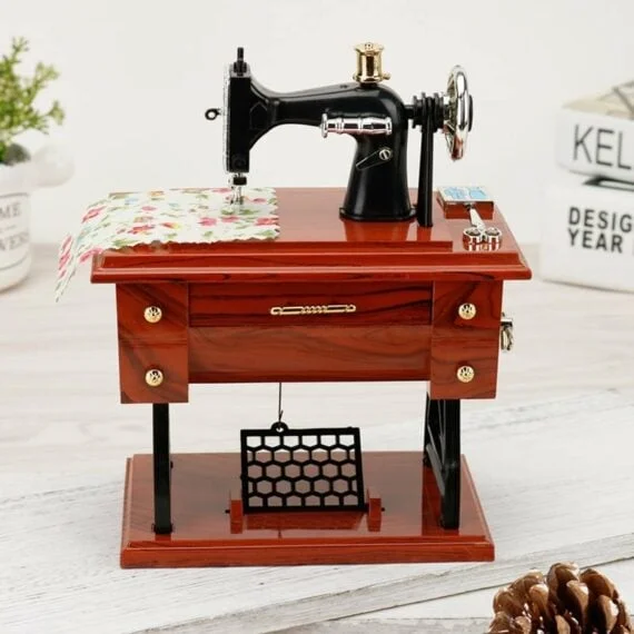 Wood Mini Sewing Machine Music Box