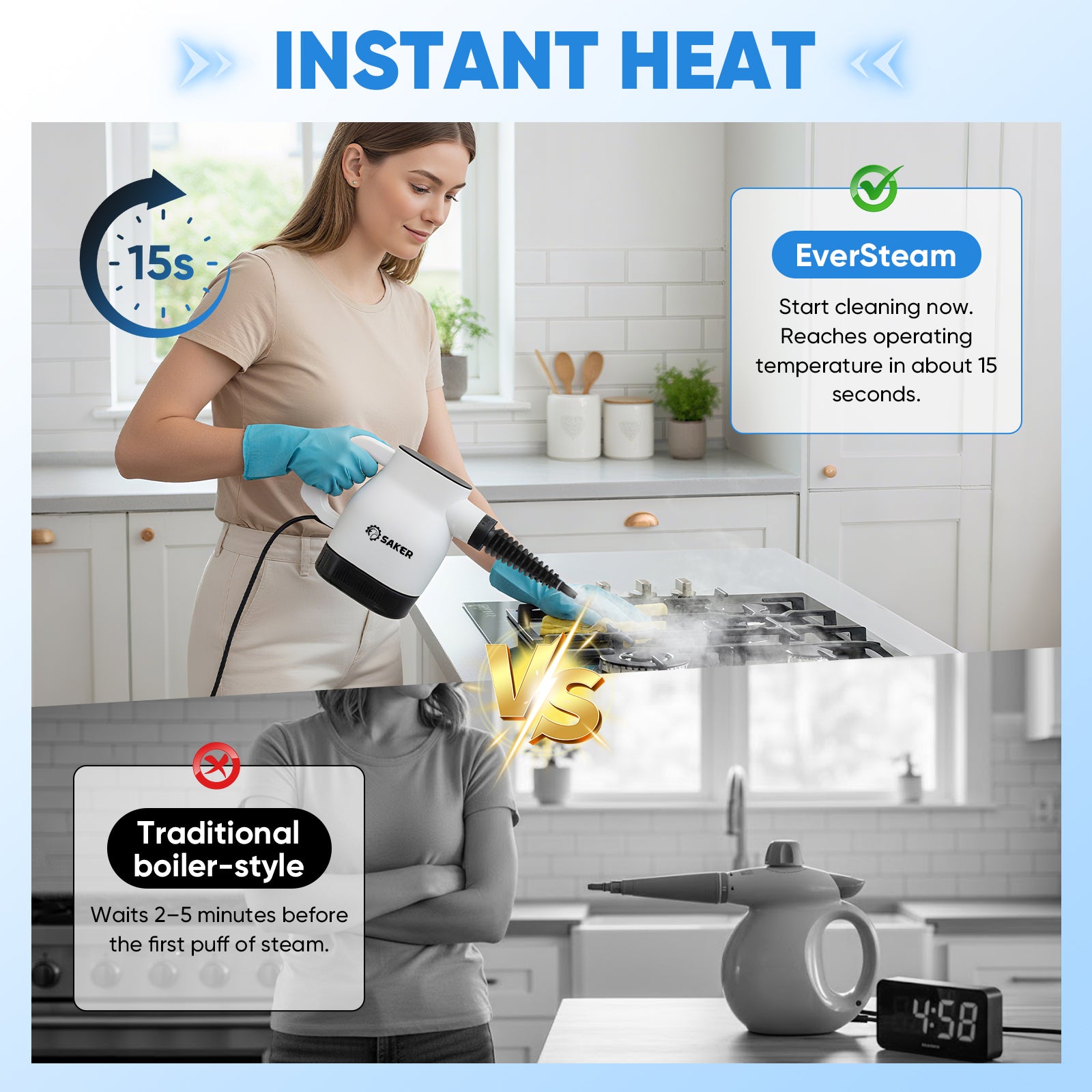 Saker® EverSteam Instant-Heat Steam Cleaner