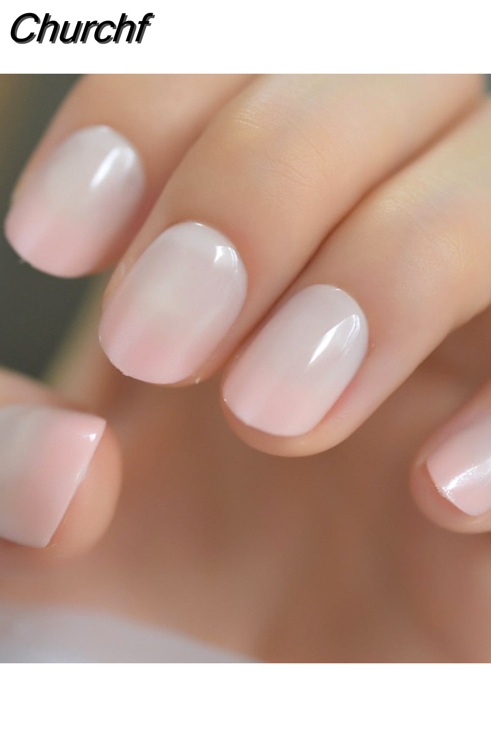 Churchf Acrylic French Nails Short Length Ombre Round French Tips ...