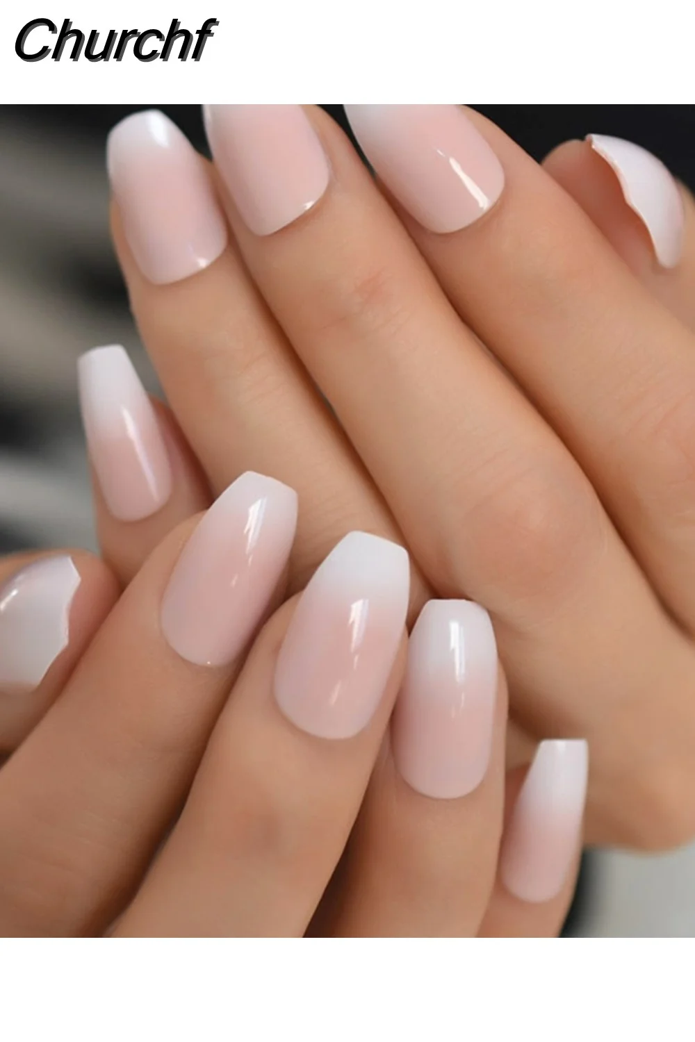 Churchf Acrylic French Nails Short Length Ombre Round French Tips ...