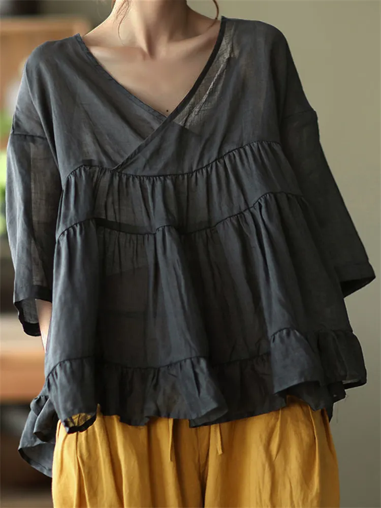 Vintage Ruffle Tiered Oversize Flowy Tunic