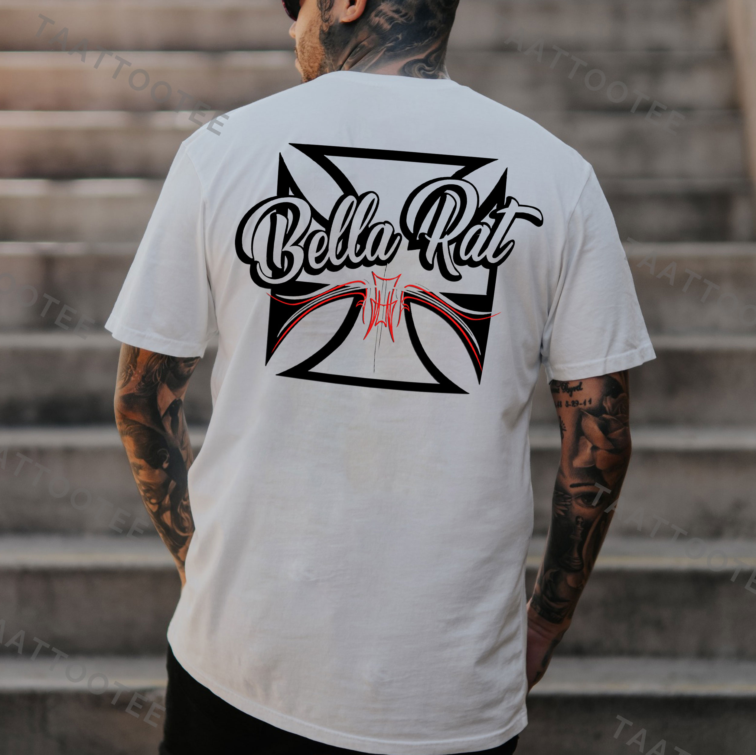 BELLA RAT Crucifix Phantom Pinstripe Print Men's T-shirt