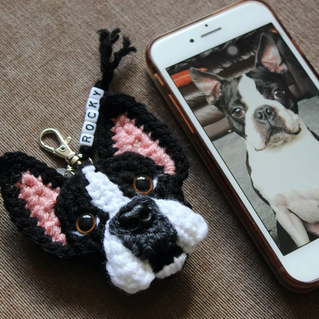 Personalized Crochet Dog Face Keyring