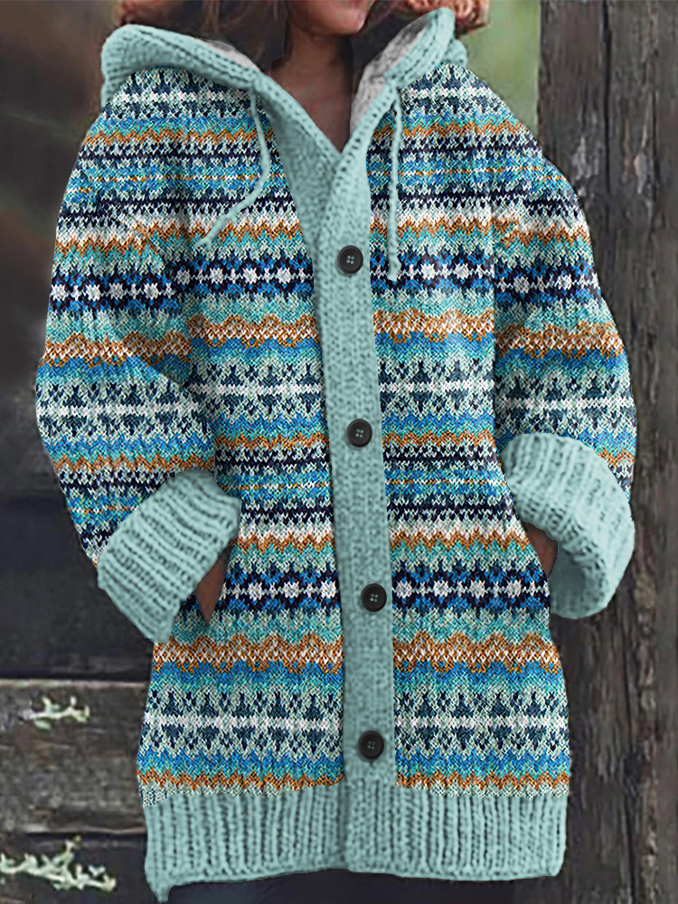 Vintage Geometric Jacquard Pattern Cardigan Sweater