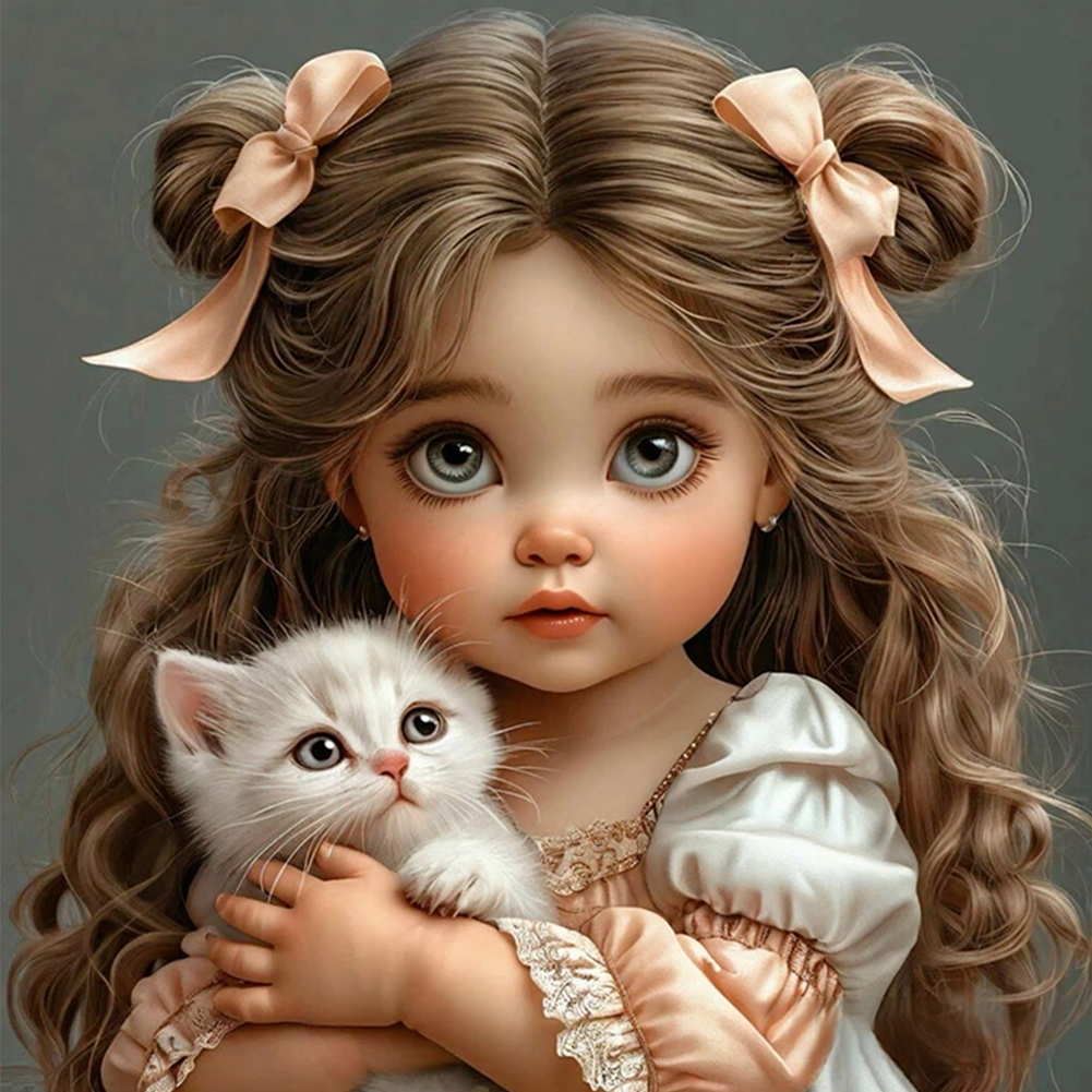 Diamond Painting - Full Round - Child And Cat (40*40CM)