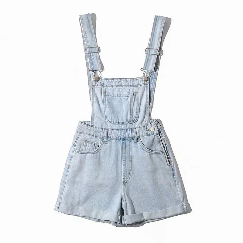 PREPPY LOOSE CURLED DENIM OVERALLS