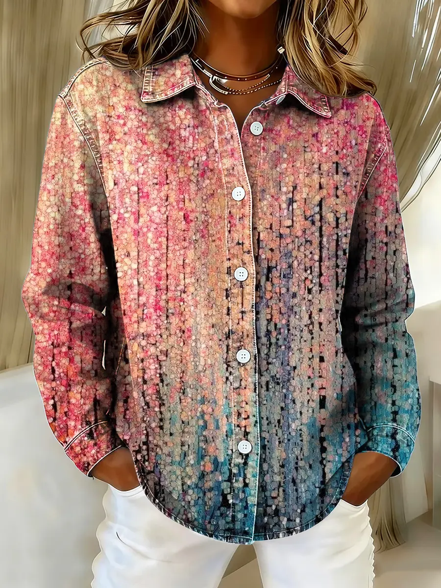 0112Women's Print Denim Shirt