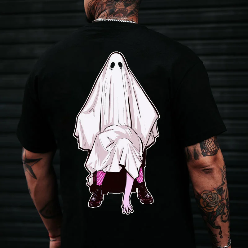 Naughty Ghost Sexy Gesture Black Print T-shirt