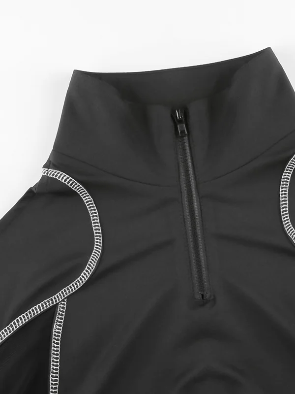 Gothic Dark Paneled See-through Long Sleeve Off Shoulder Midriff Sweatshirt