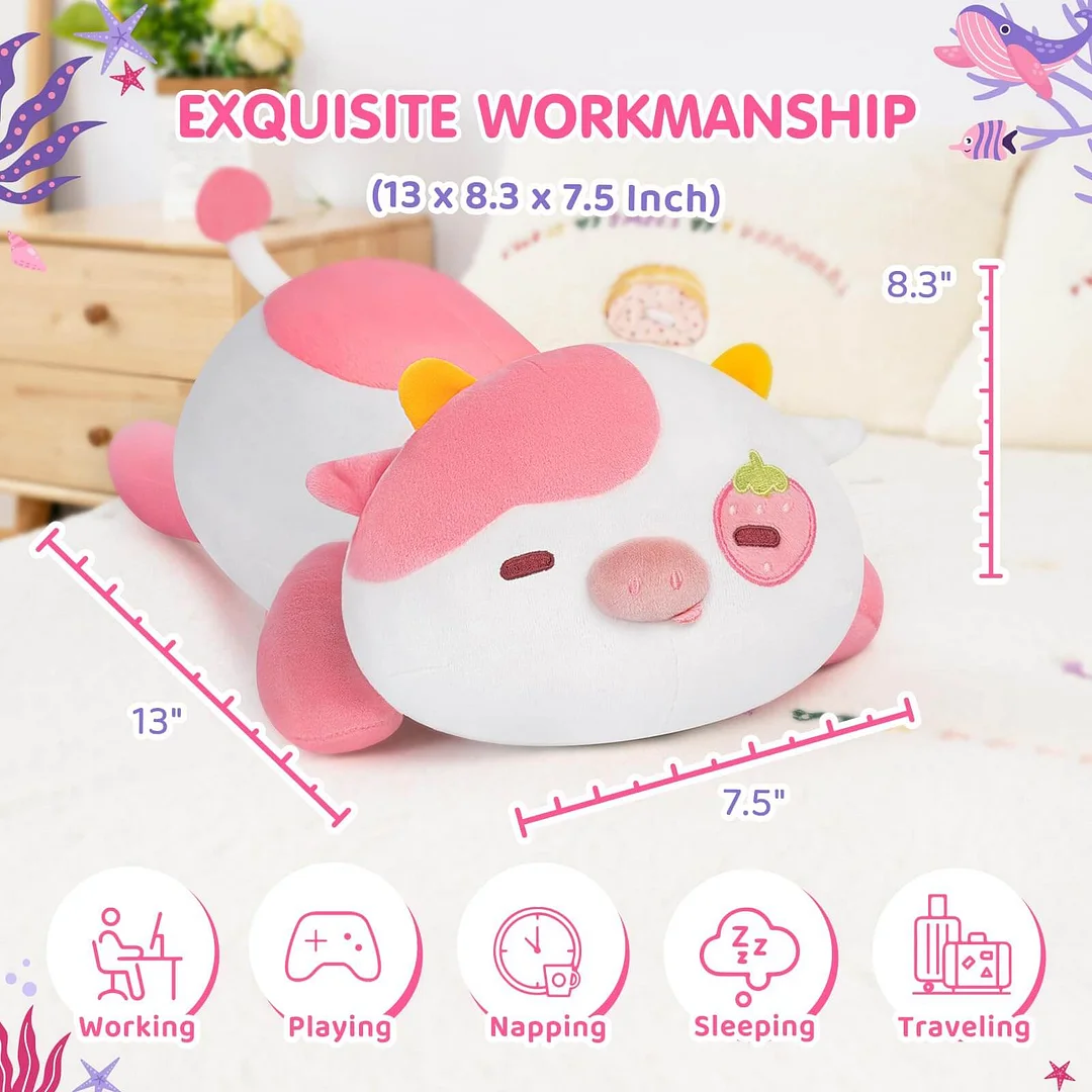Mewaii® 13”Cute Strawberry Cow Plush Pillow Stuffed Animal Kawaii Plush ...