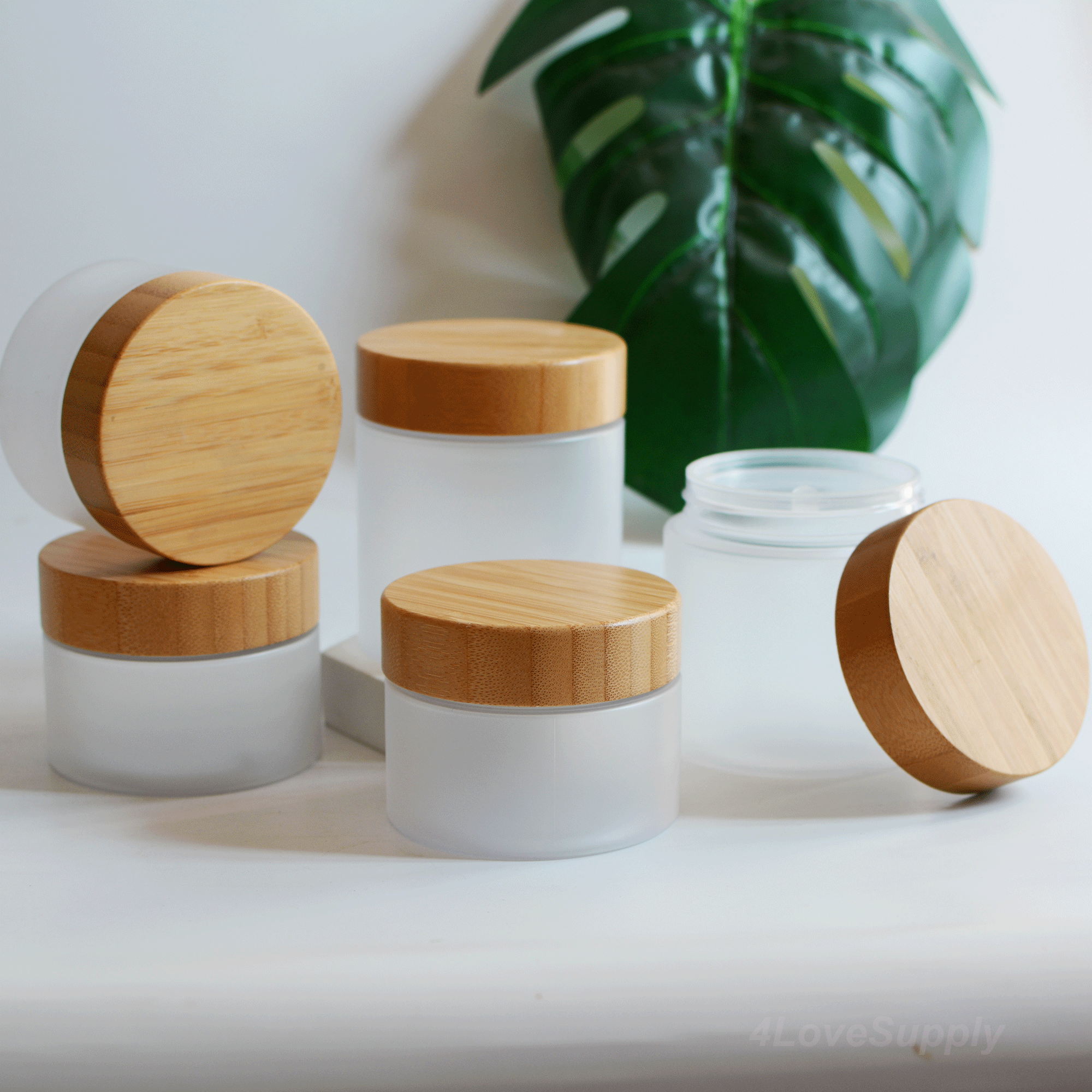 1-100pcs 150g 250g 500g Nature Bamboo Cap Frosted PET Cream Jar Body ...