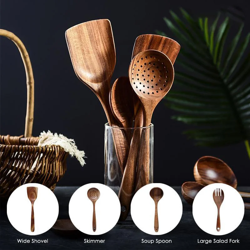 Natural Teak Wood - Utensil Set