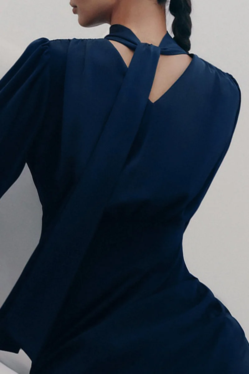 Elegant Formal Solid Frenulum Turtleneck Evening Dress Dresses