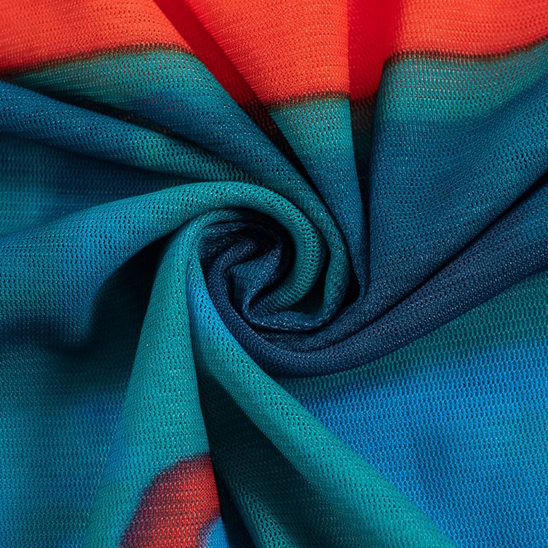 MULTICOLOR PRINT MESH LONG SLEEVE TOP