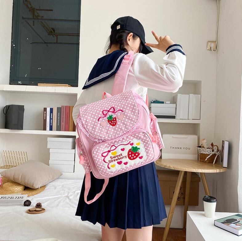 SWEET STRAWBERRY EMBROIDERED LACE BACKPACK