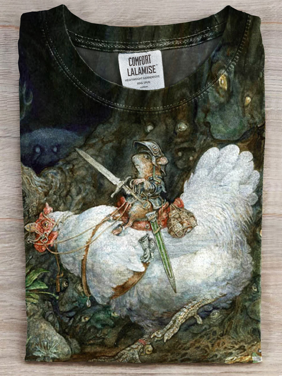 Mouse Chicken Print Funny T-shirt