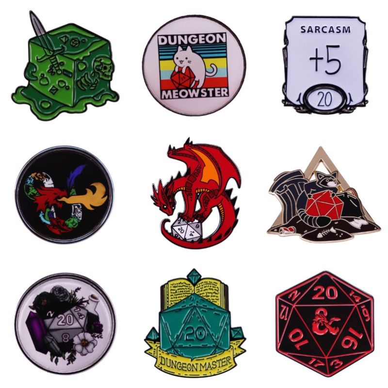 Dungeons and Dragons Game Dice D20 Dinosaur Enamel Pin Lapel Brooch Fan ...