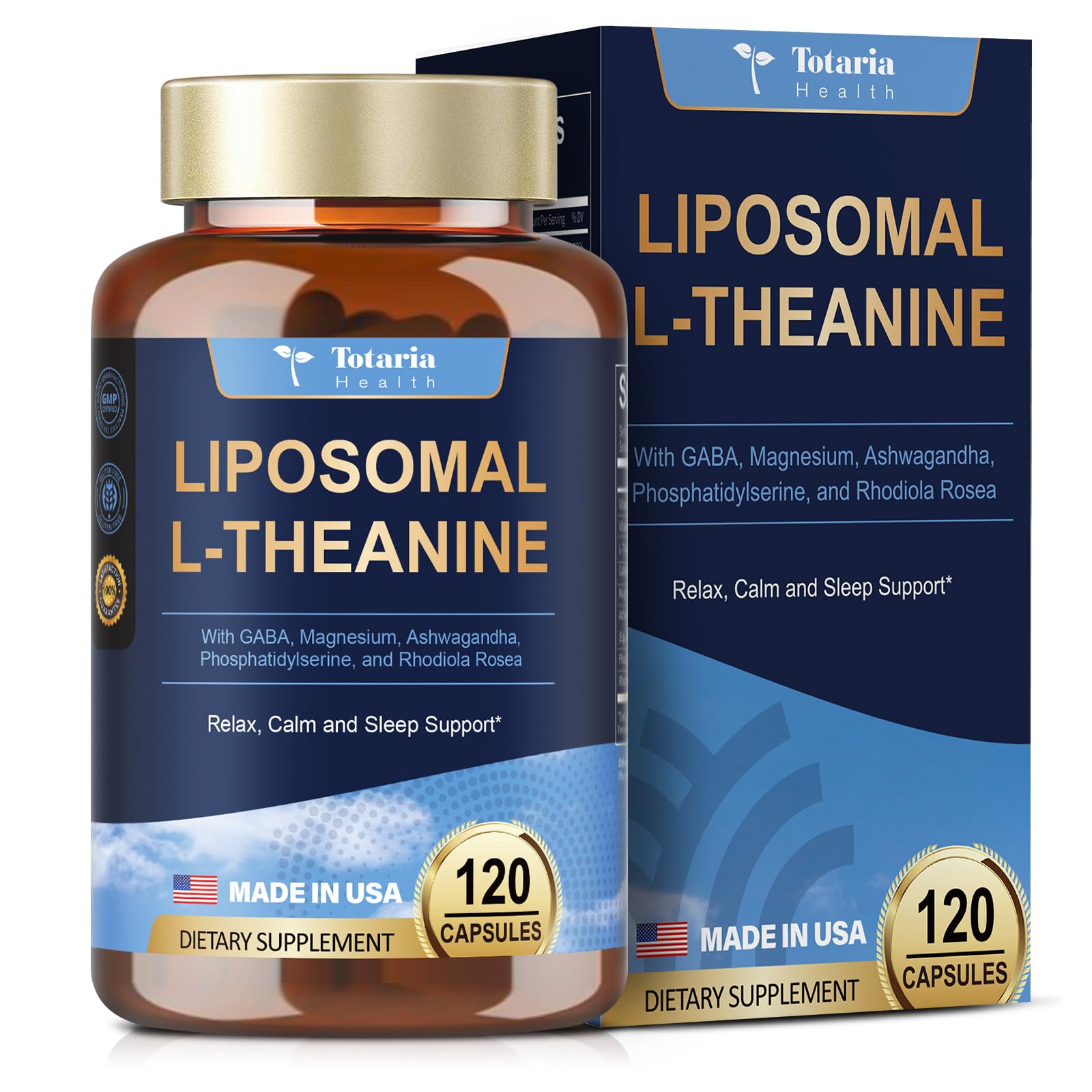 Liposomal L-Theanine Supplement 750mg with GABA,Ashwagandha,Magnesium Glycinate,Rhodiola Rosea ...