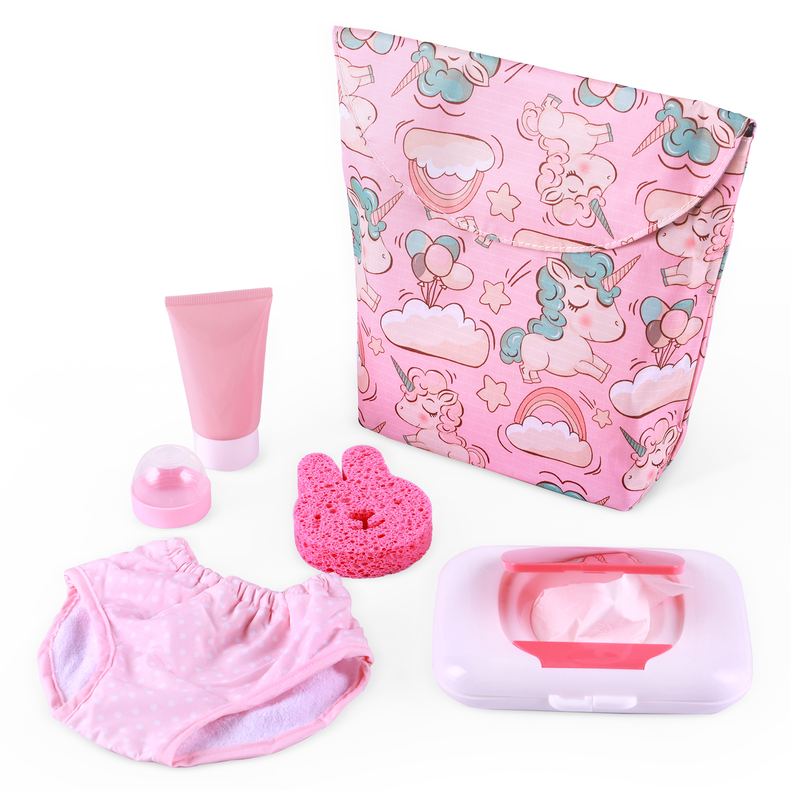 17"- 22" Pink Baby Diaper Backpack 6 Pieces Set for Reborn Baby Doll