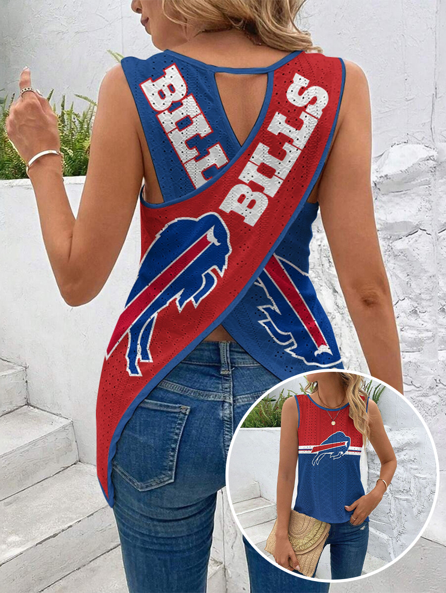 Buffalo Bills Cut Out Wrap Cross Wrap Back Asymmetrical Hem Tank Top