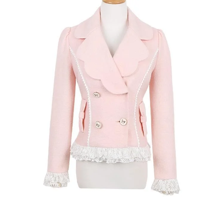 S/M/L Pinky Wave Collar Double-breasted Coat SP153623