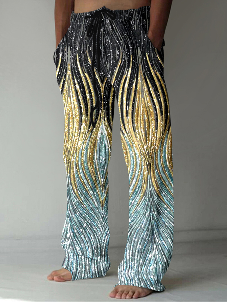 Vintage Optical Illusion Silver Gold Gradient Art Linen Blend Casual P