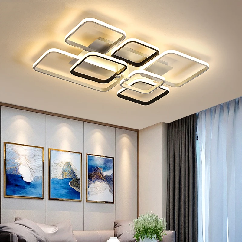 Grey White Rectangle Shape Modern LED Ceiling Lights For Living Room ...