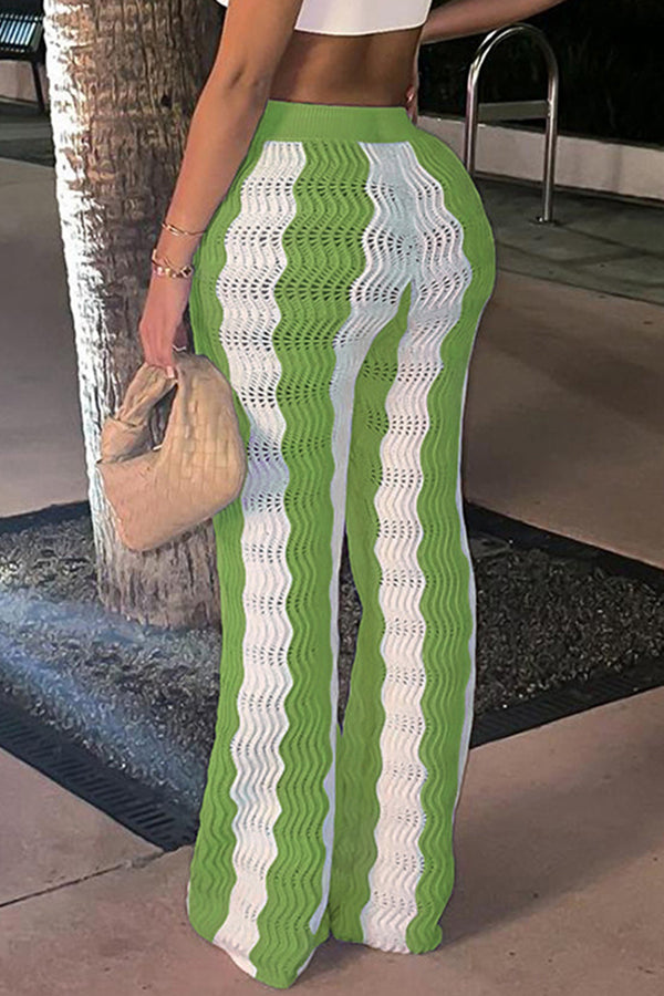 Fashionable Wavy Knitted High-waisted Wide-leg Pants