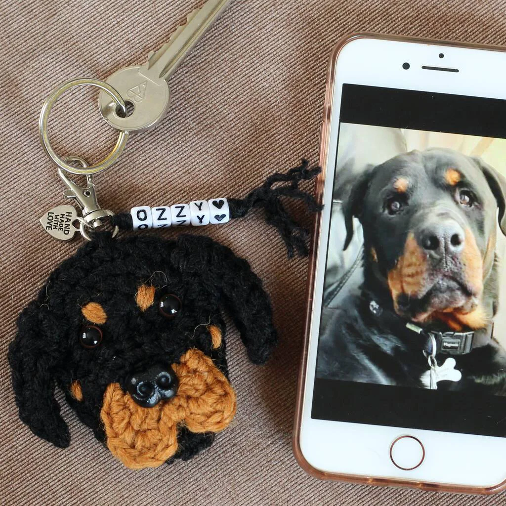 Personalized Crochet Dog Face Keyring