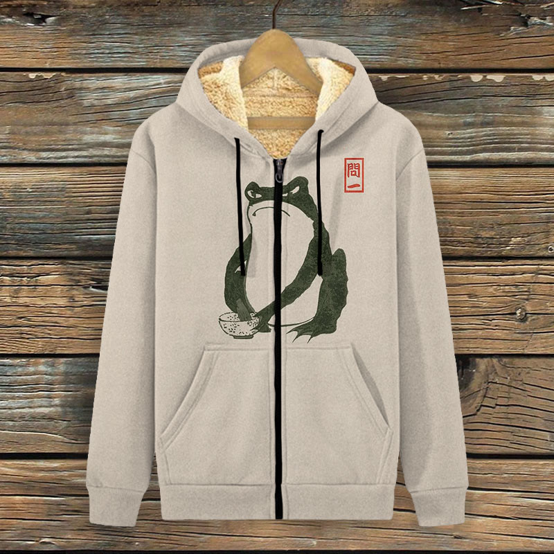 Matcha Frog Print Fleece Jacket