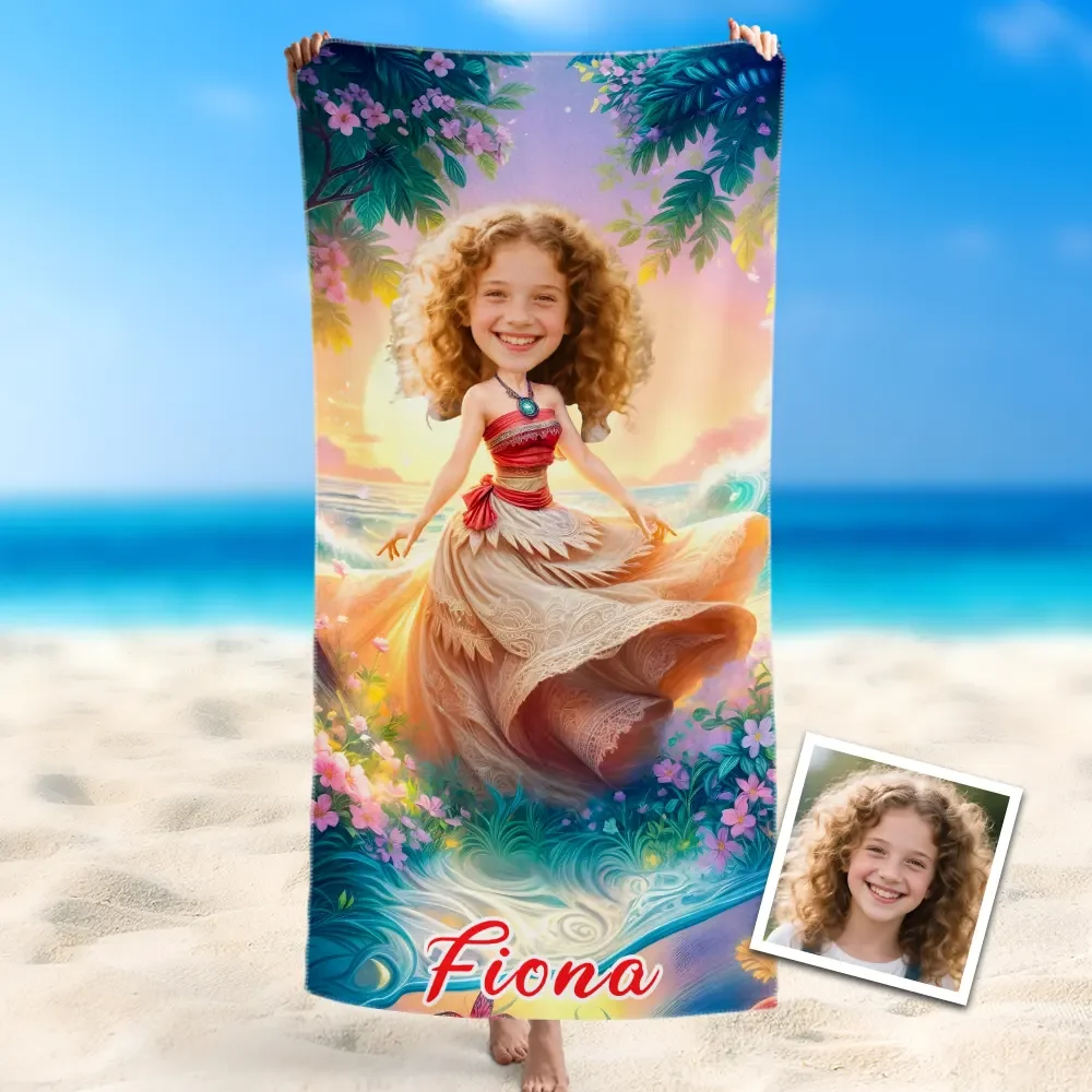 Custom Photo Beach Towel, Vaiana Princess Swimming Towel, Quick Dry ...