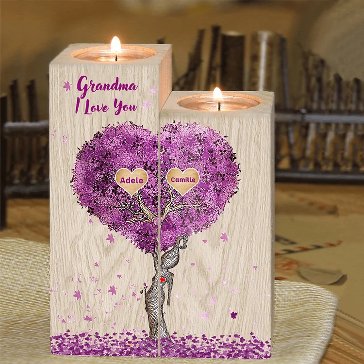 Personalized Family Tree Candle Holder Custom 2 Names Wooden Candlesticks