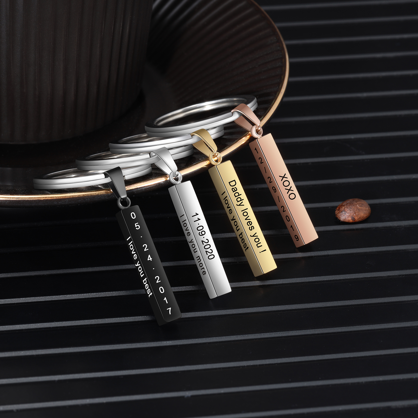 Vertical Bar Keychain Personalized 4 Sides 3D Bar Keychain