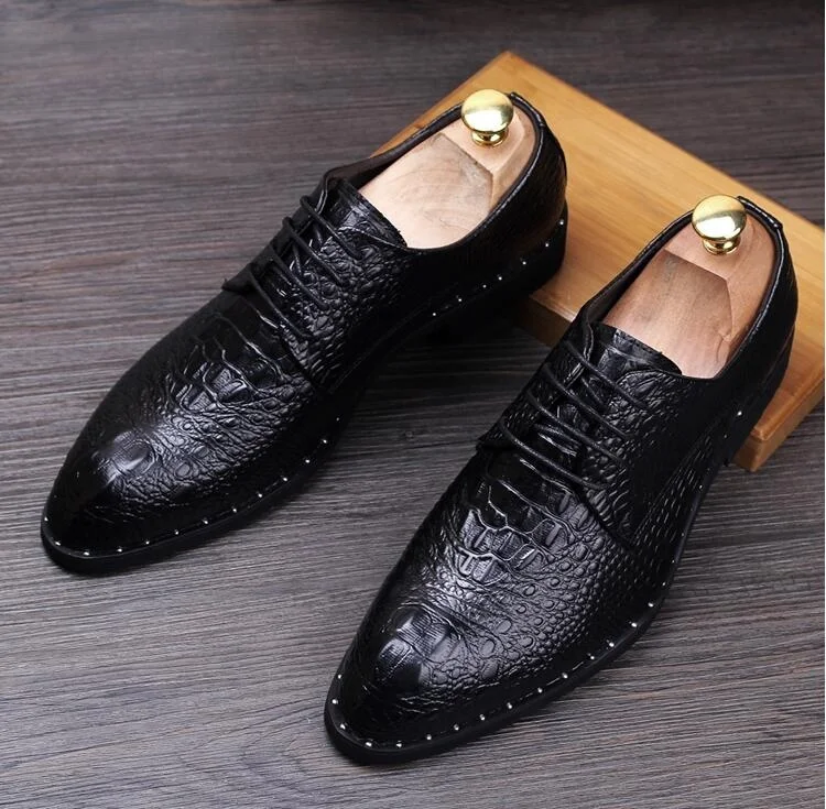 2019 Gunuine Leather Men's Crocodile Shoes Men Winklepicker Lace Up