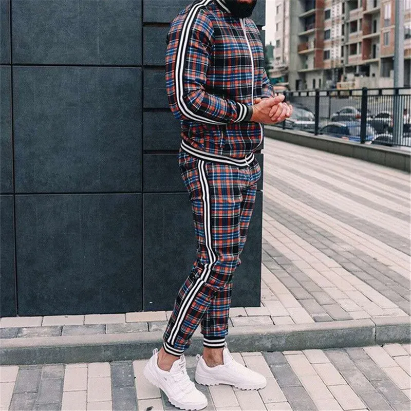 Uveng Man Tracksuits Men's Sets 3D Print Sets Men Grid Two-piece ...
