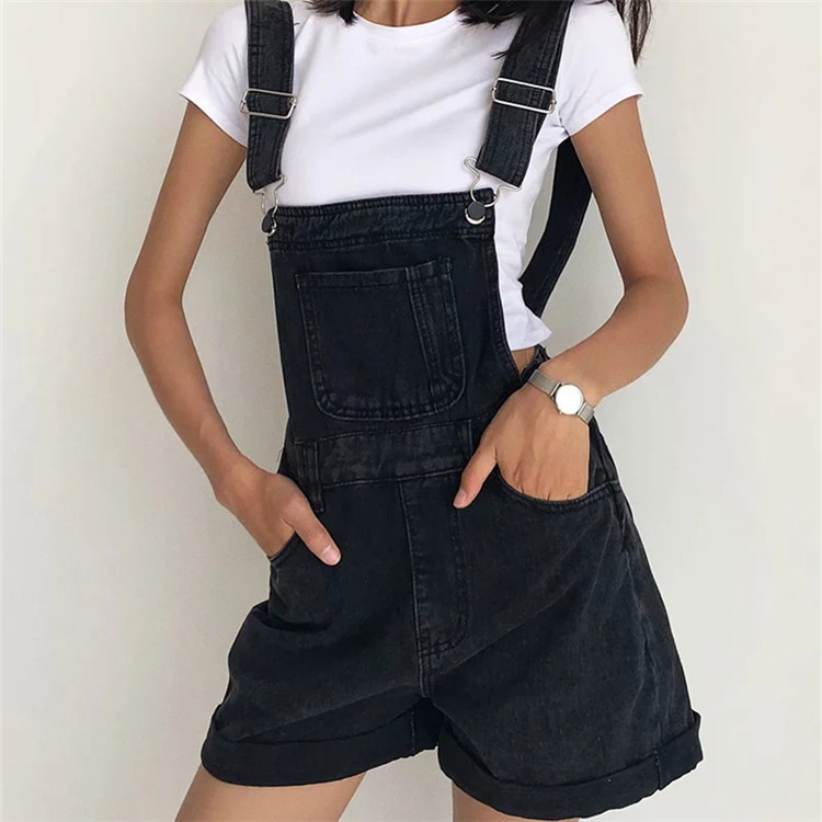 PREPPY LOOSE CURLED DENIM OVERALLS
