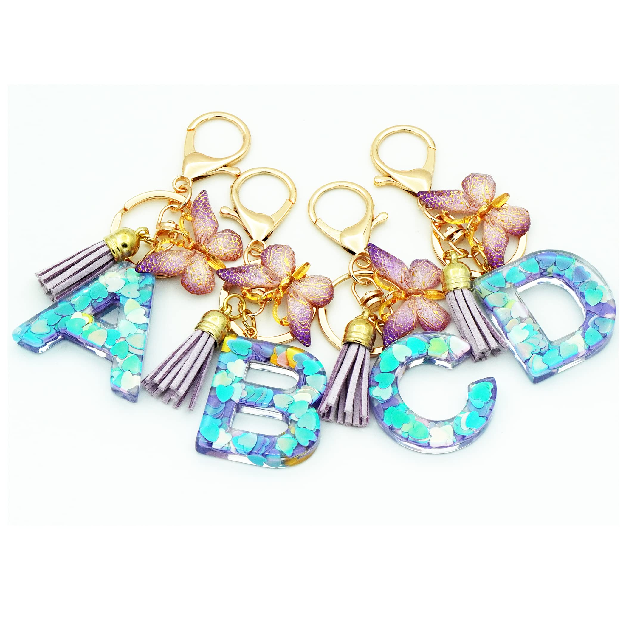 Initial Letter Keychains Alphabet Letter Keychain Blue Tassel Butterfly ...