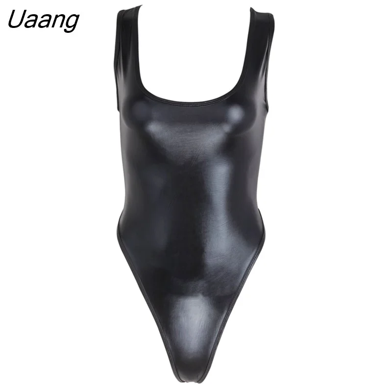 Uaang Leotards Satin Glossy Bodysuit Zipper One Piece Swimwear Glitter ...