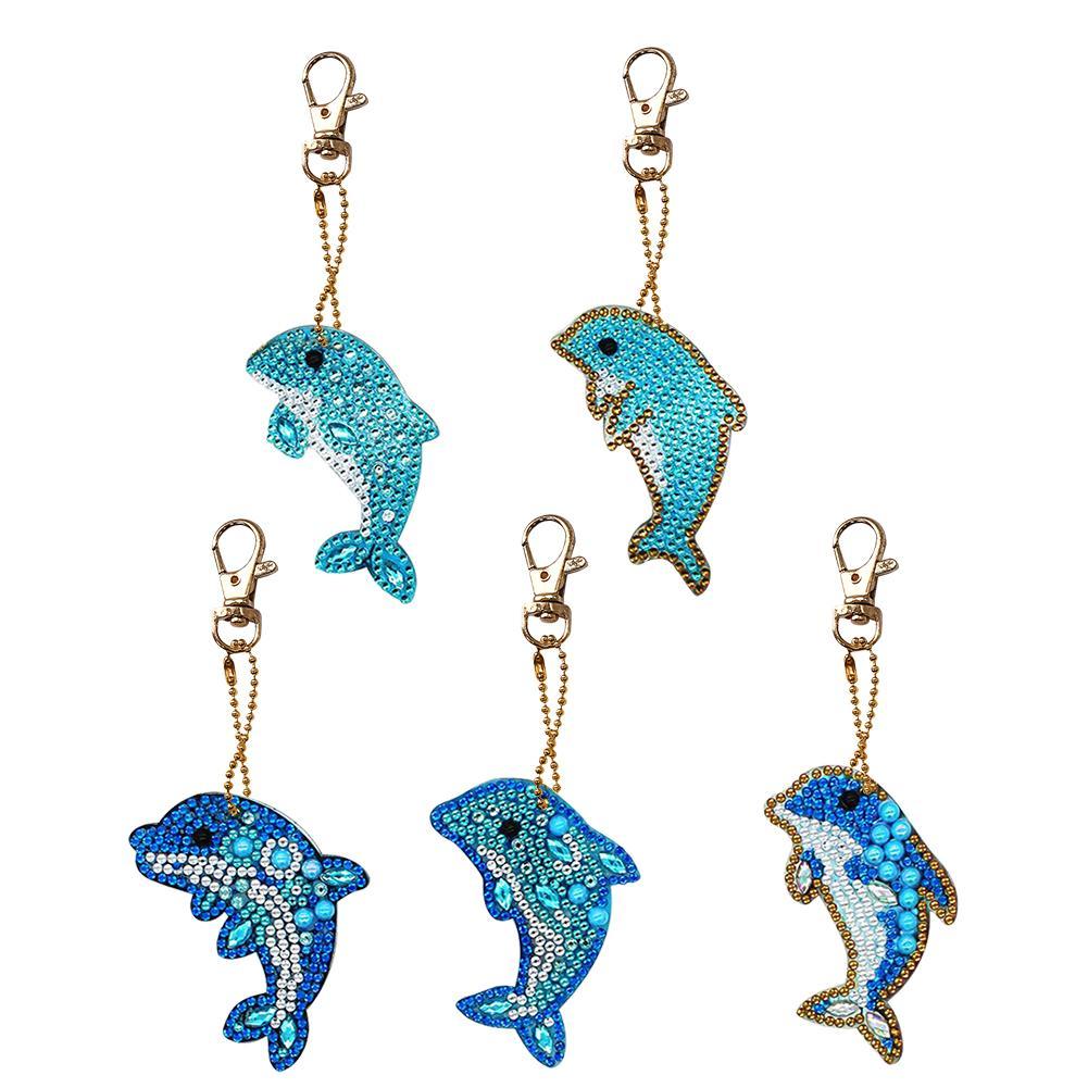 DIY Diamond Painting Keychain-5pcs/Set Dolphin Bag Keychain Jewelry Gift