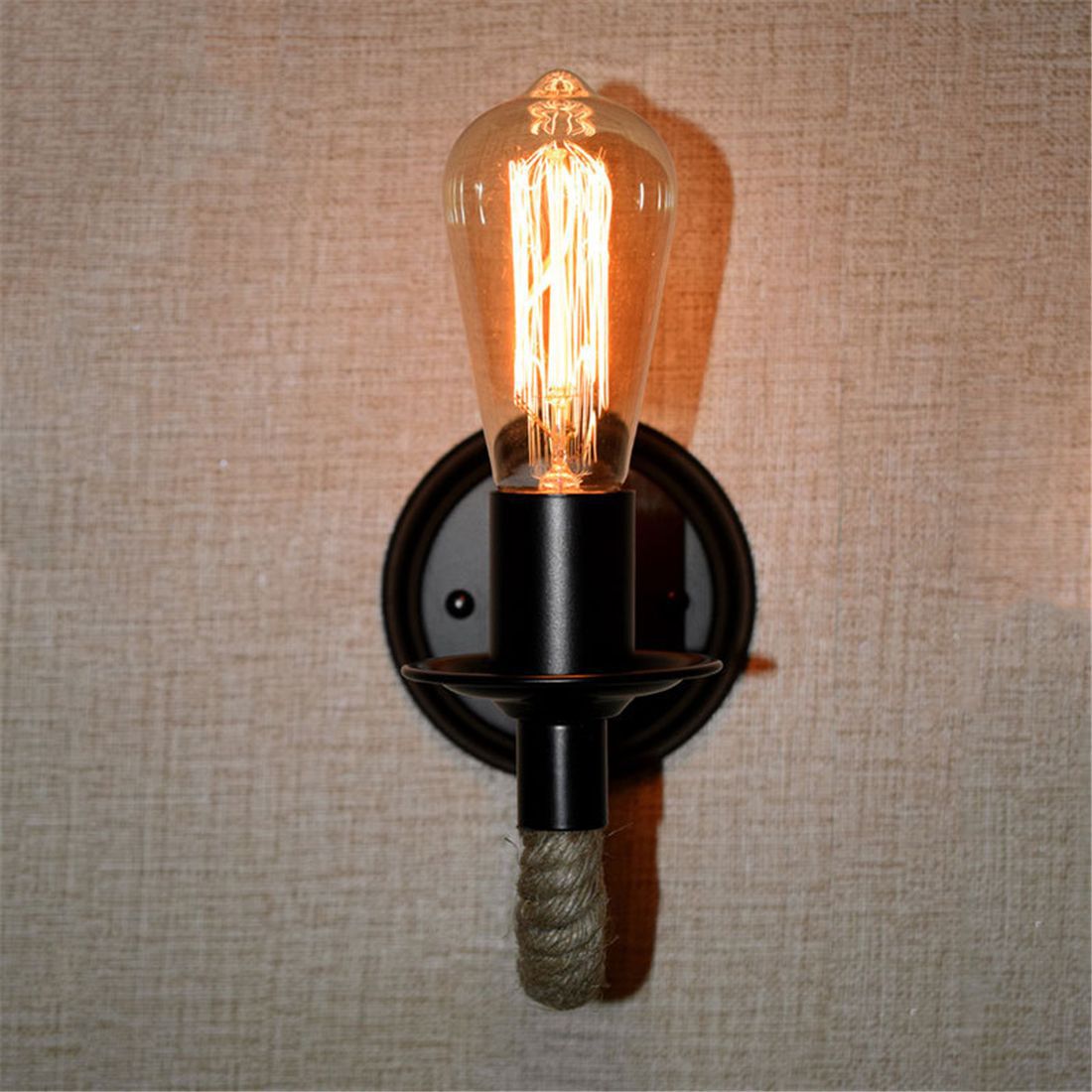 American Country Hemp Rope Wall Lamp Retro Light Wall Sconce Beside ...